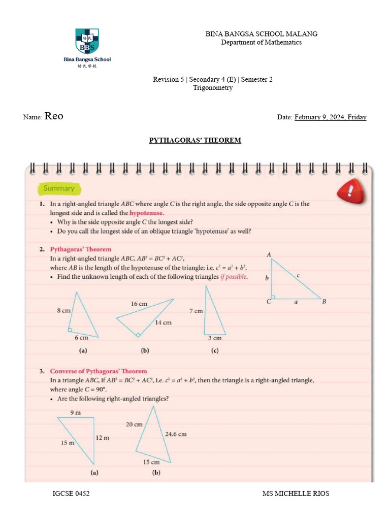 Sec 4 Revision 5 Trigonometry Pdf Cartesian Coordinate System Angle