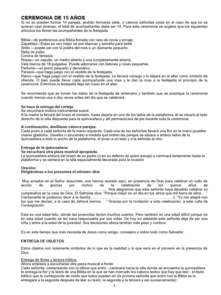 'CEREMONIA DE 15 AÑOS' | PDF | Oración | Cristo (título)