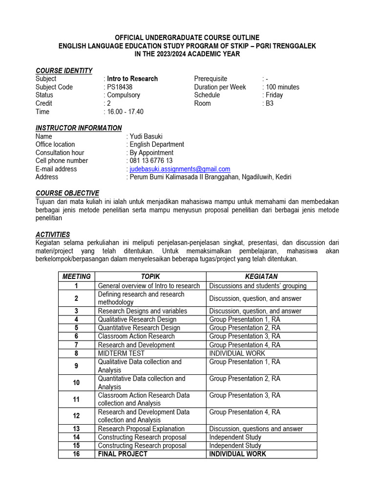 Course Outline Intro 2 Research 2024 | PDF | Career & Growth Course Outline Intro 2 Research 2024 | PDF | Career & Growth