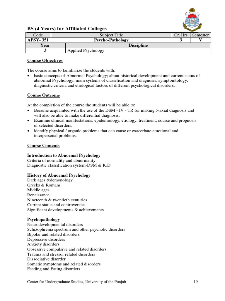 APSY-351 Psycho Pathology | PDF