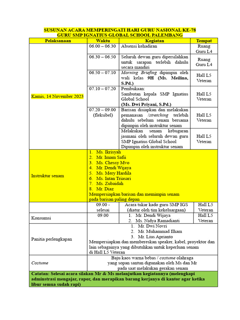 Susunan Acara Senam Kebugaran Jasmani | PDF