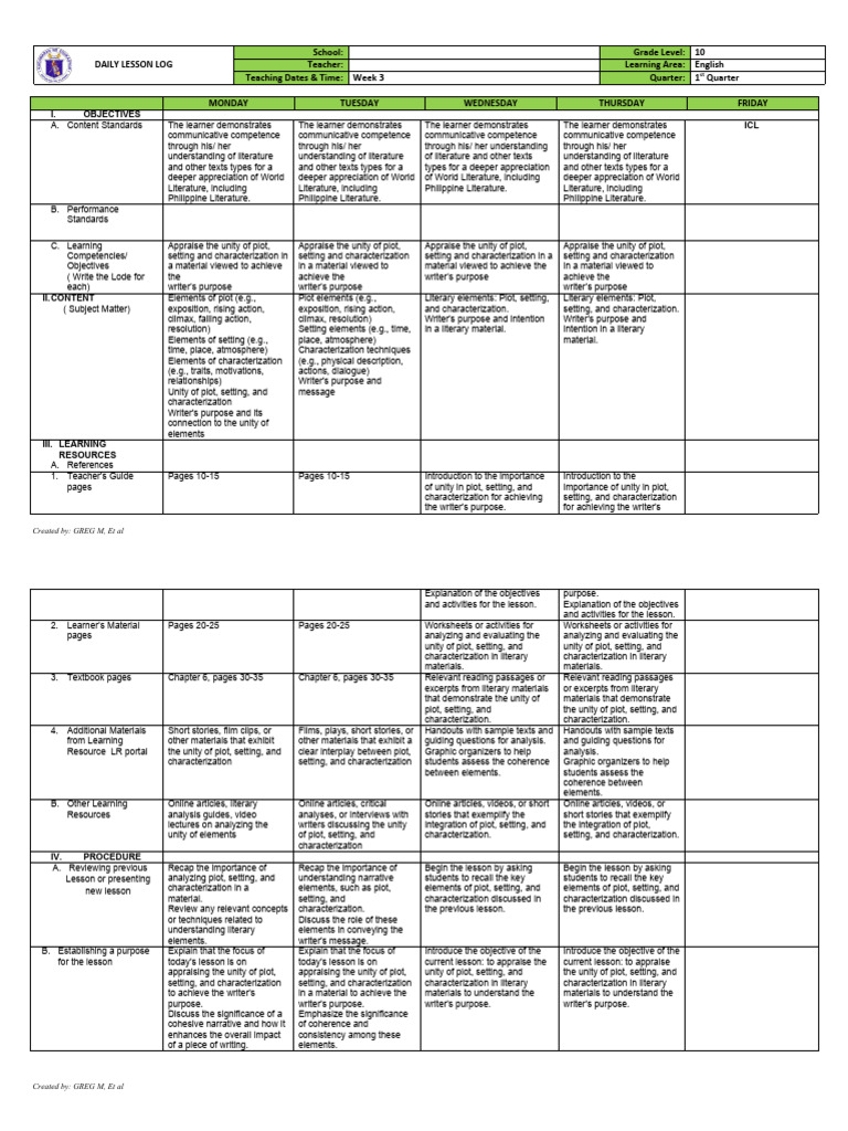 Eng10 Wk3 | PDF | Plot (Narrative) | Learning