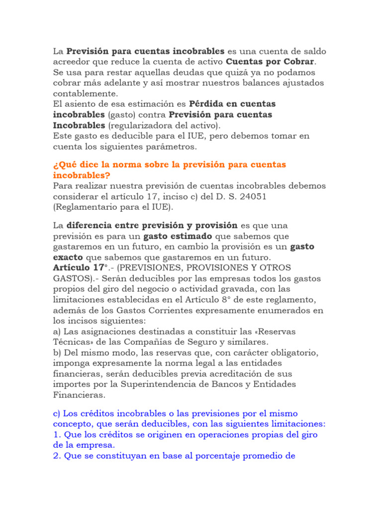 Previsión de Cuentas Incobrables: Guía y Ejemplo | PDF | Deuda ...