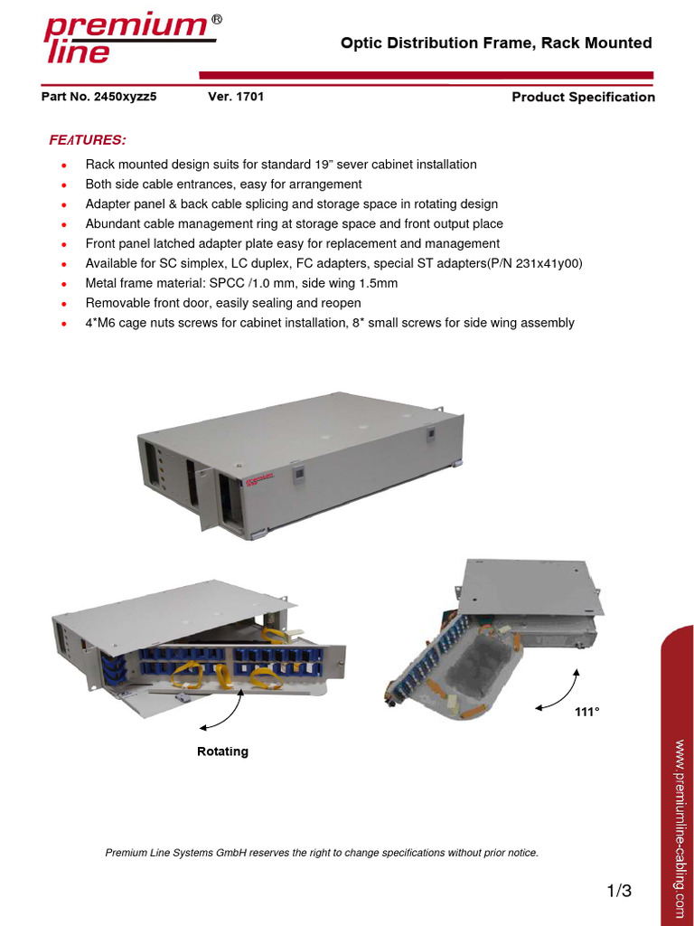 2450xyzz5 Fiber Optic Distribution Frame, Rack Mounted-V1701 | PDF ...