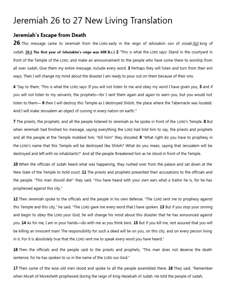 Jeremiah 26 To 27 New Living Translation | PDF | Babylonian Captivity ...