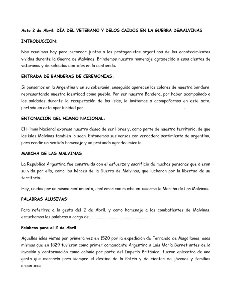 Glosas Acto Día de Los Veteranos y Caídos en Malvinas | PDF | Argentina