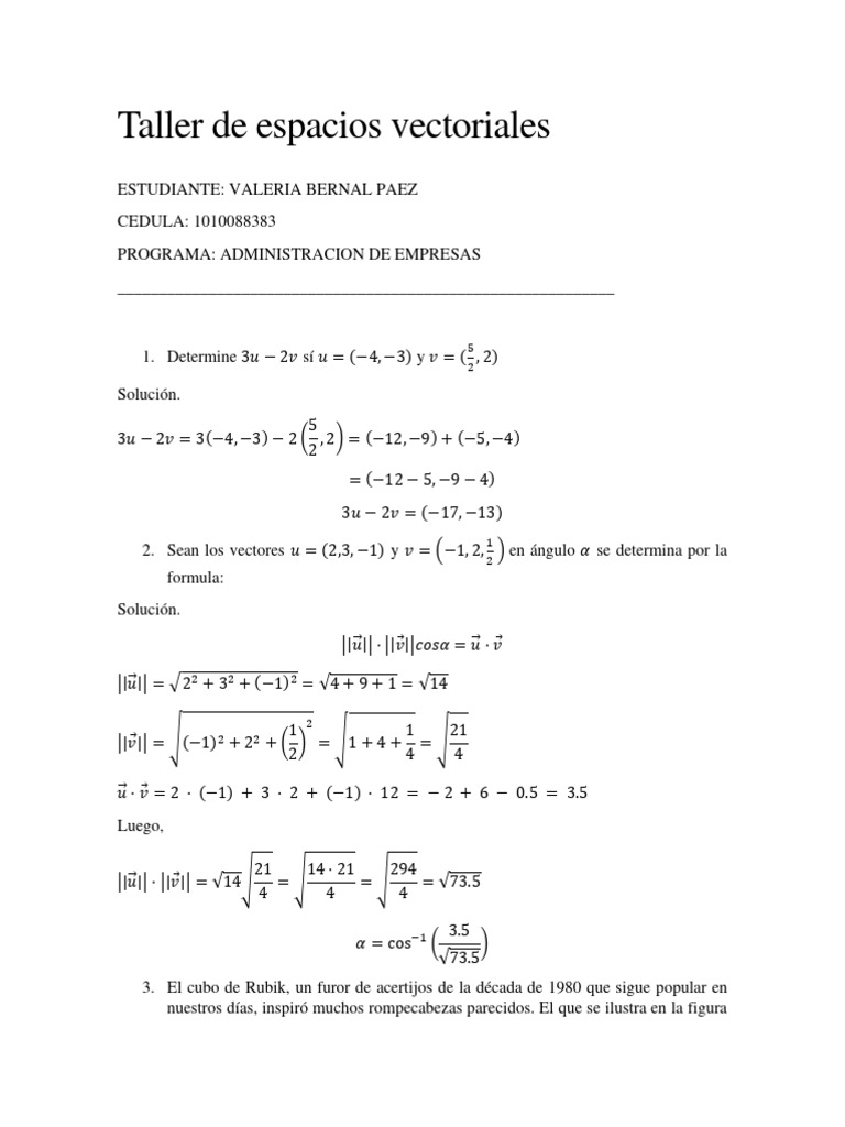 Taller De Espacios Vectoriales Pdf Espacio Vectorial Geometría