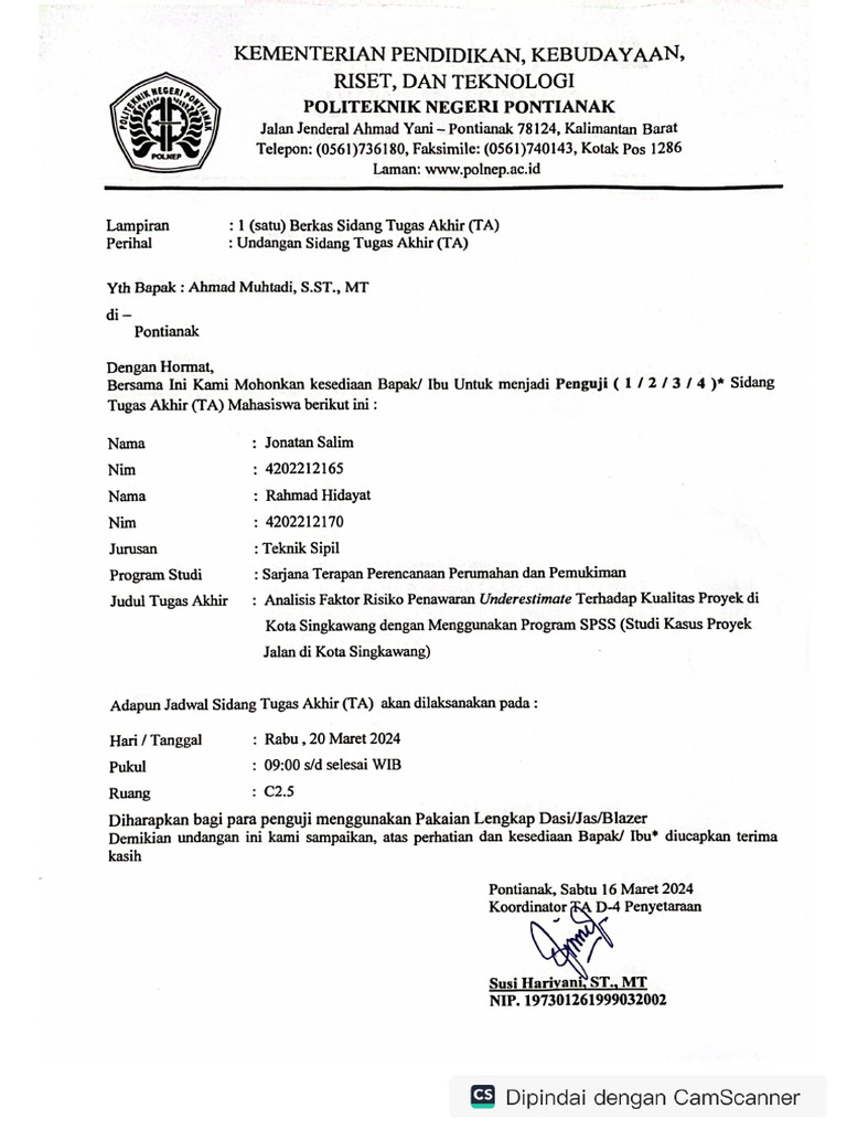 Surat Undangan Sidang Yth Bapak Ahmad Mu 1 Pdf