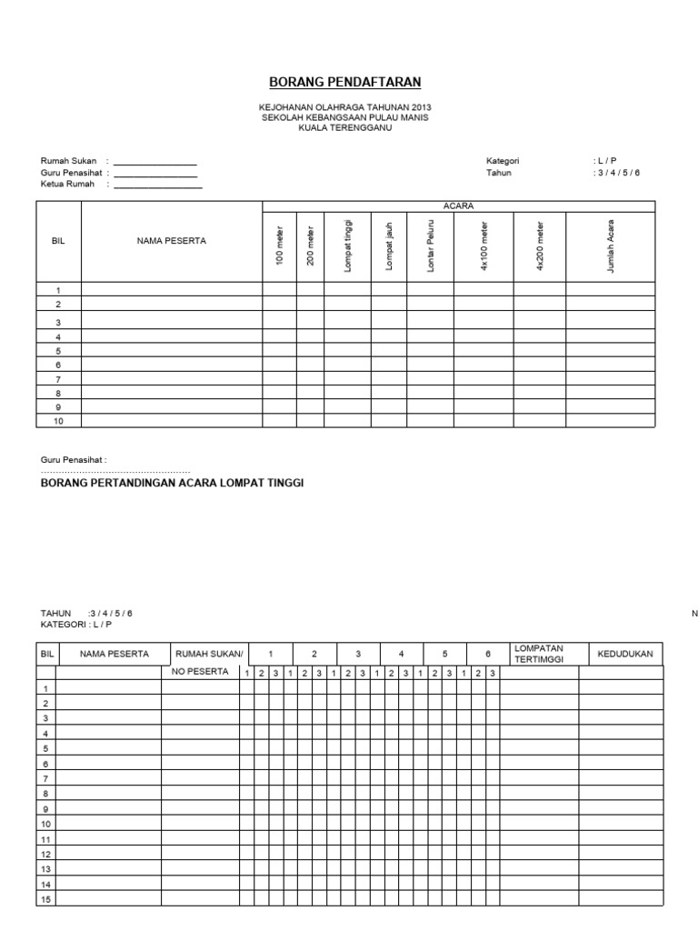 Borang Acara Olahraga | PDF