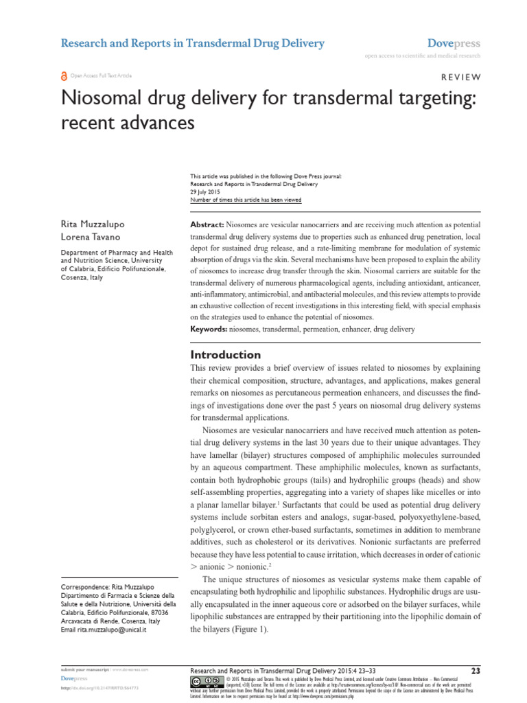 Niosomal Drug Delivery For Transdermal Targeting R | PDF | Topical Medication | Liposome