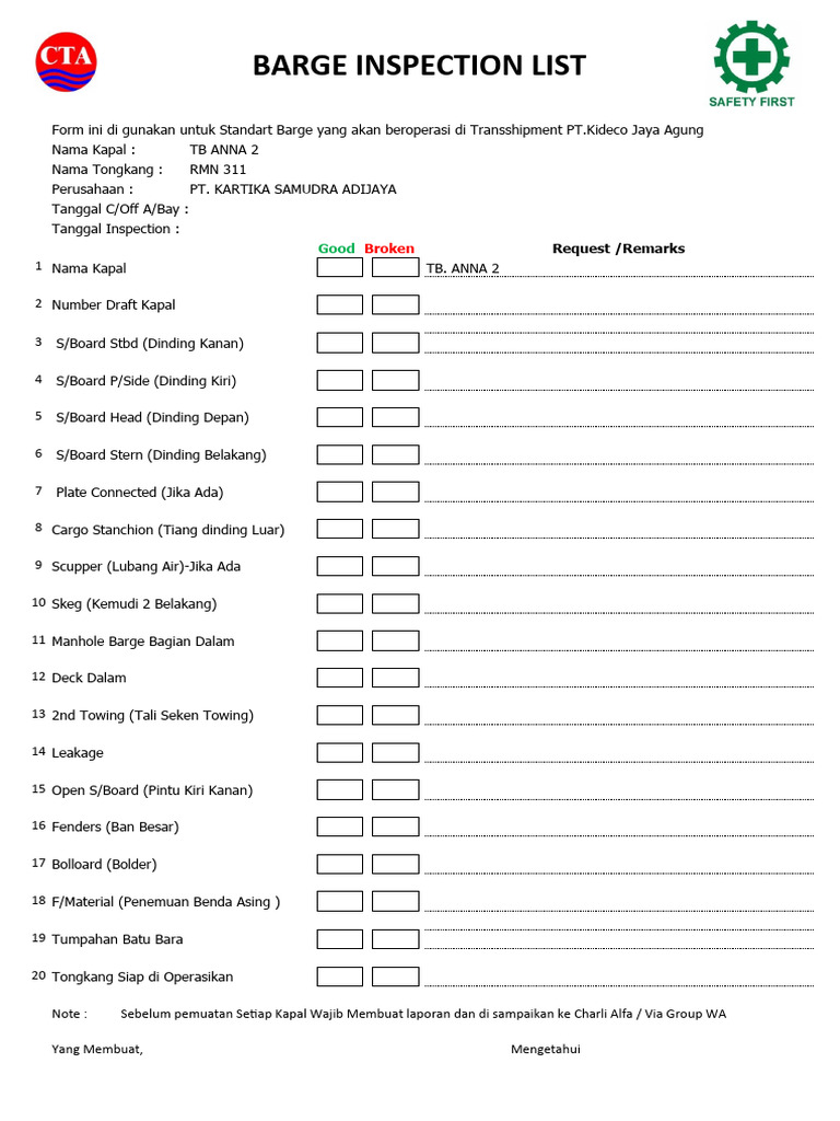 Salin7-Form Barge Inspection Tug Barge | PDF