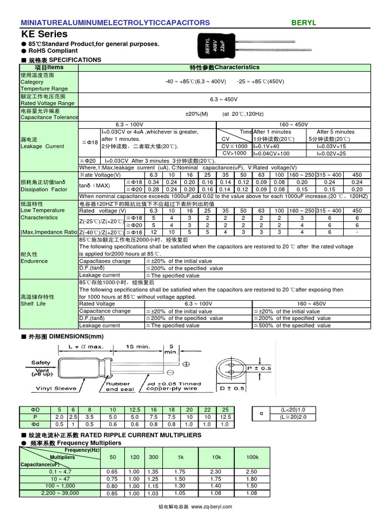 Beryl [radial thru-hole] KE Series | PDF | Capacitor | Computer Engineering