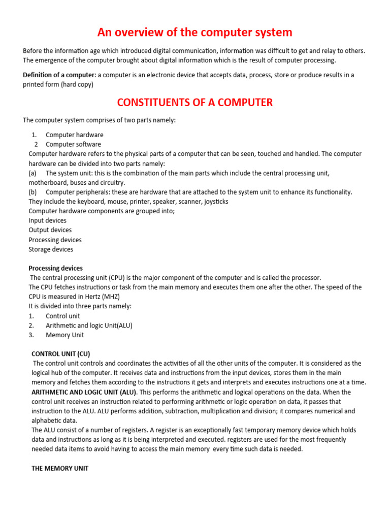 An Overview of The Computer System | PDF | Computer Data Storage | Printer (Computing)