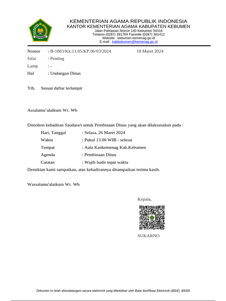 Undangan Pembinaan Dinas | PDF