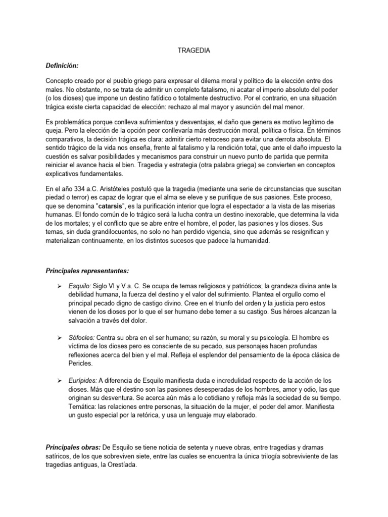 Tragedia: Definición y Representantes Clásicos | PDF | Tragedia griega ...