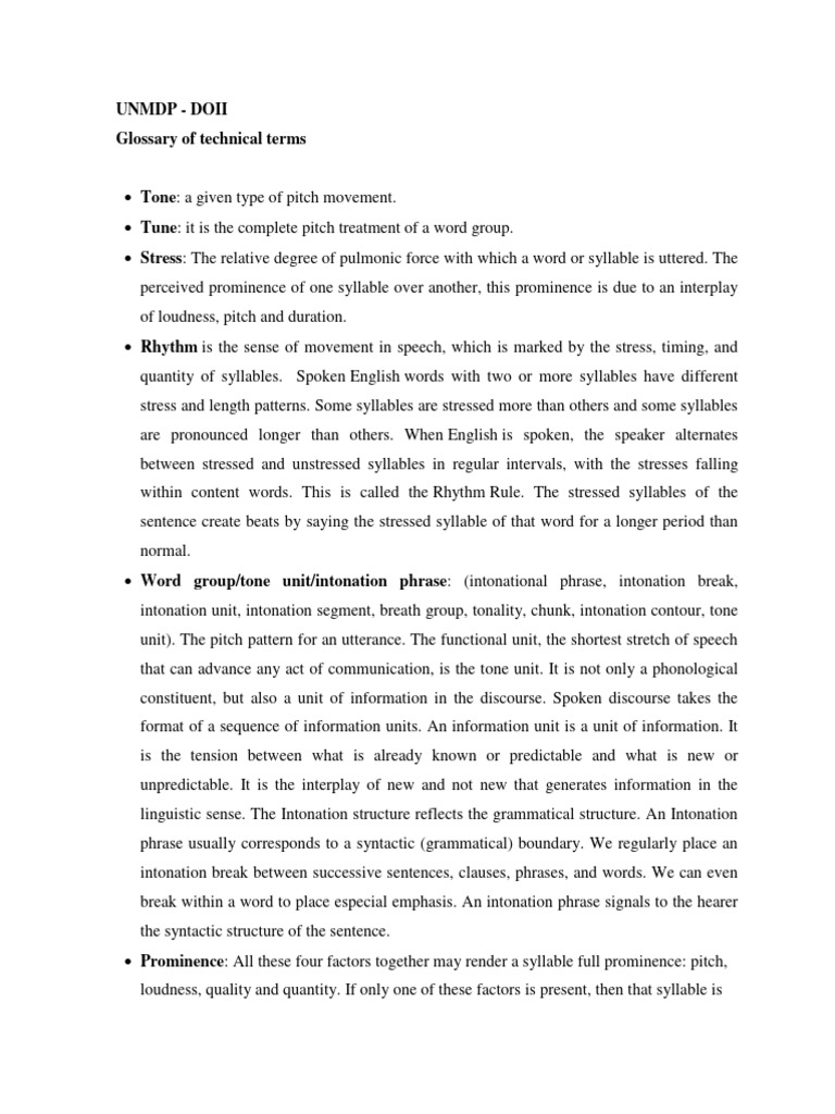 Glossary of Technical Terms | PDF | Stress (Linguistics) | Tone (Linguistics)