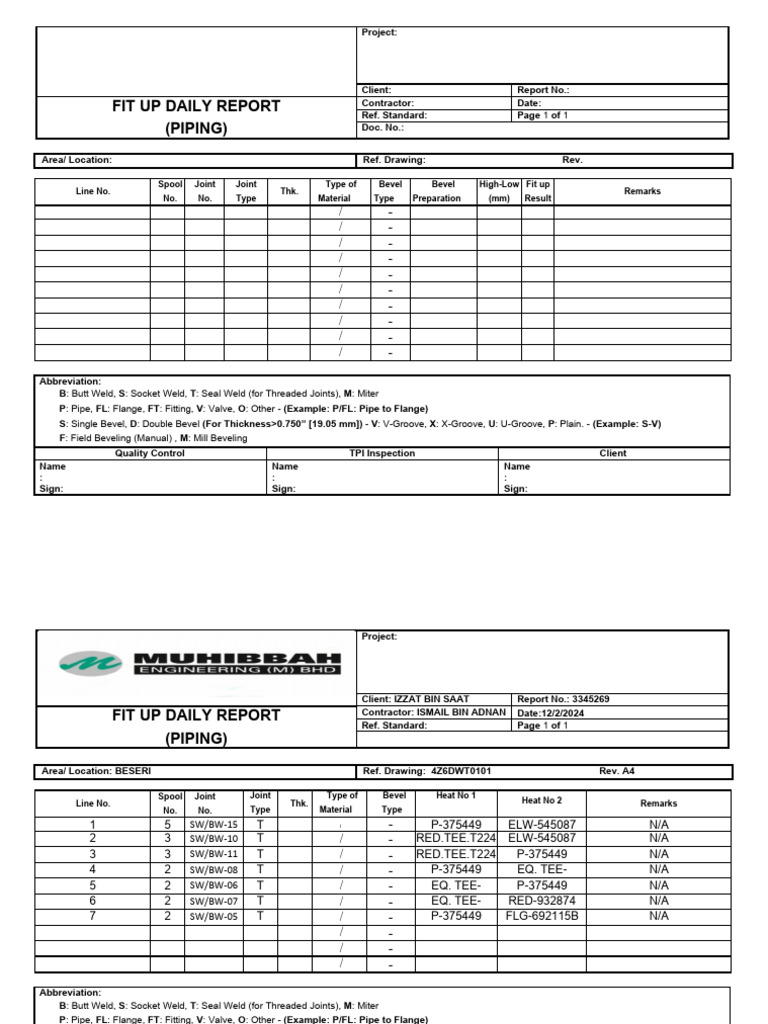 Daily Piping Fit-Up Report 3345269 | PDF