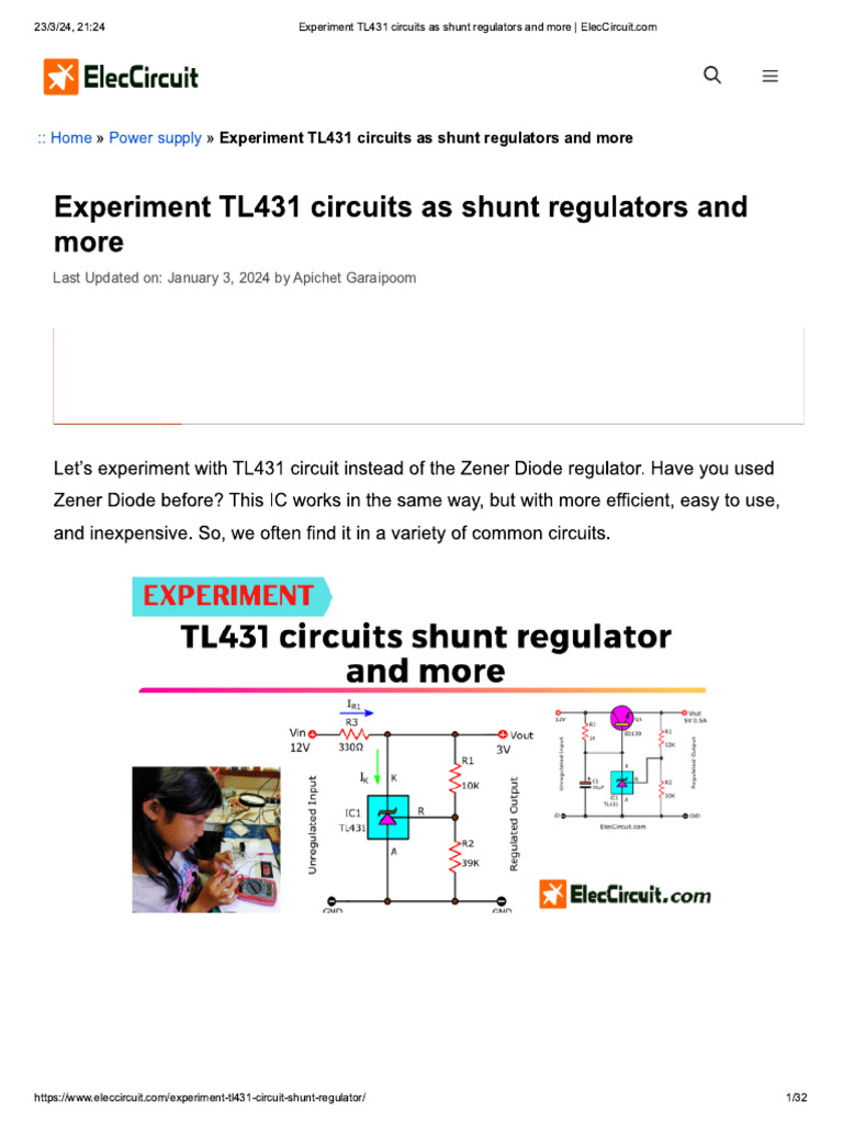 Experiment TL431 Circuits As Shunt Regulators and More - ElecCircuit | PDF