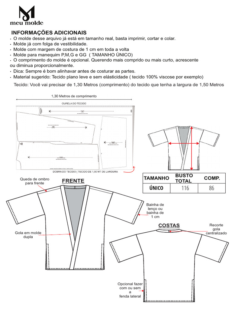 MD61 - Molde em PDF Kimono | PDF