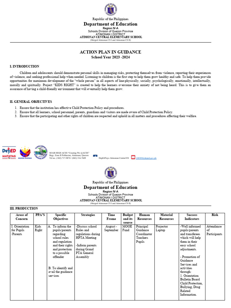 Aces Action Plan in Guidance 2023 2024 | PDF | Violence | Learning