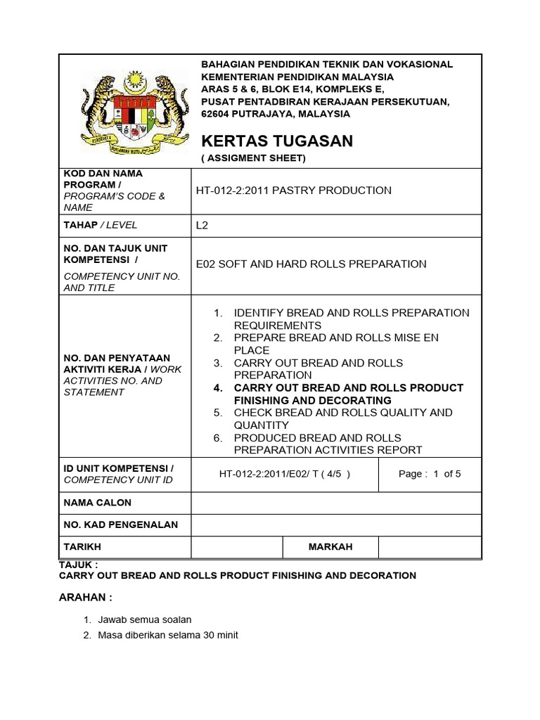 Kertas Tugasan: Program'S Code & Name | PDF