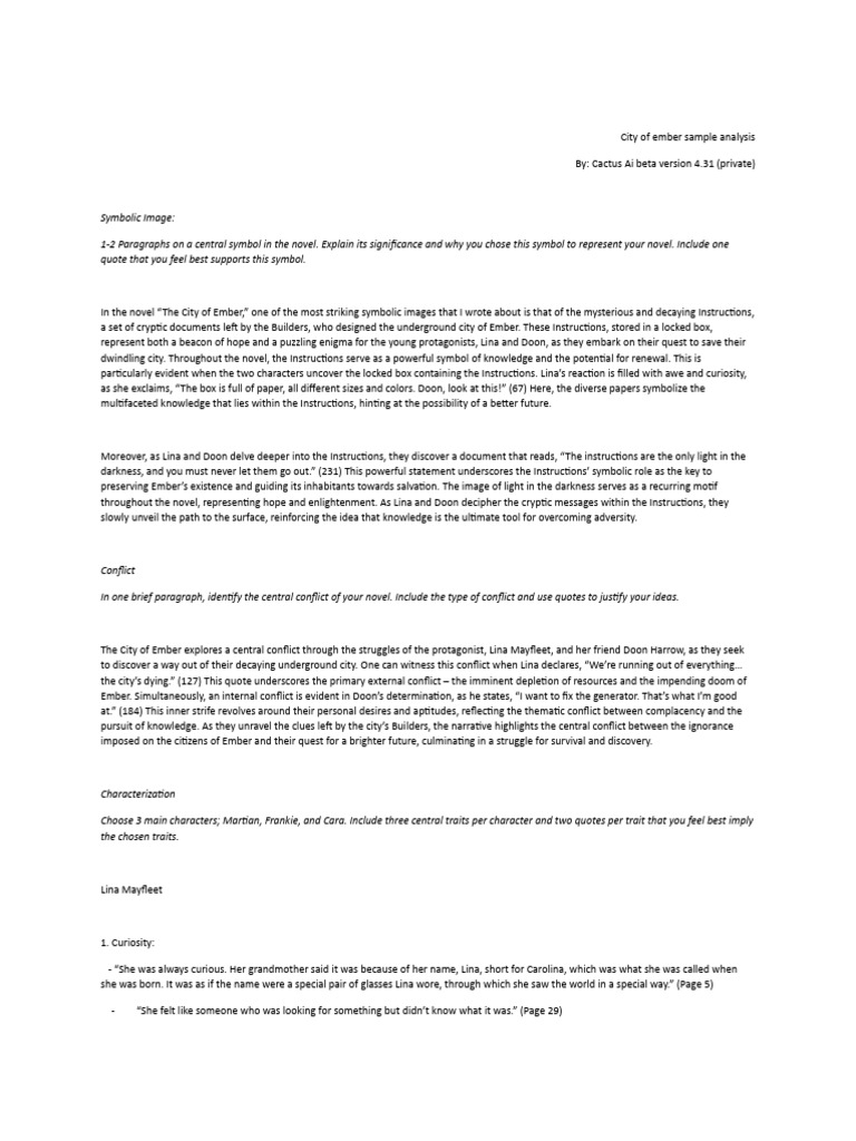 City of Ember Sample Analysis | PDF