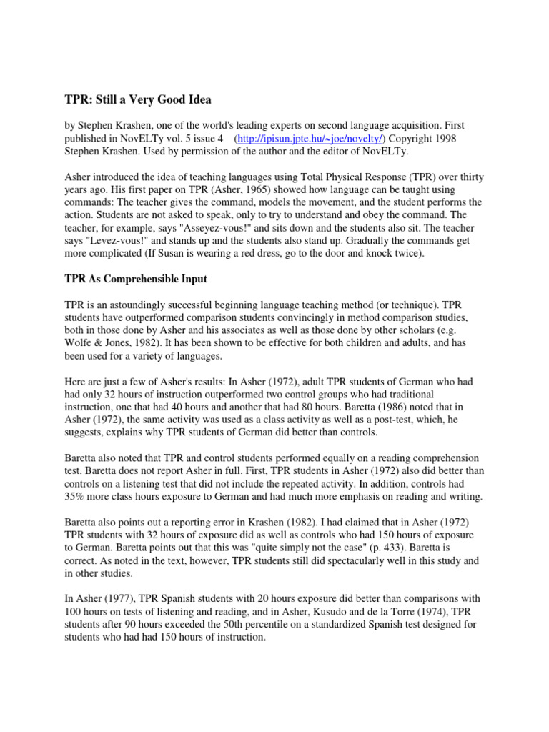 TPR Still A Very Good Idea | PDF | Applied Linguistics | Behavior ...