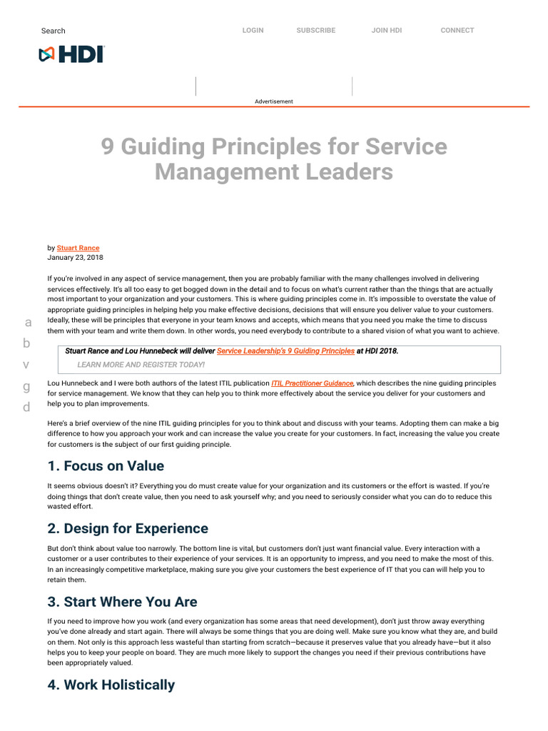 9 ITIL Principles for Service Leaders | PDF | It Service Management ...