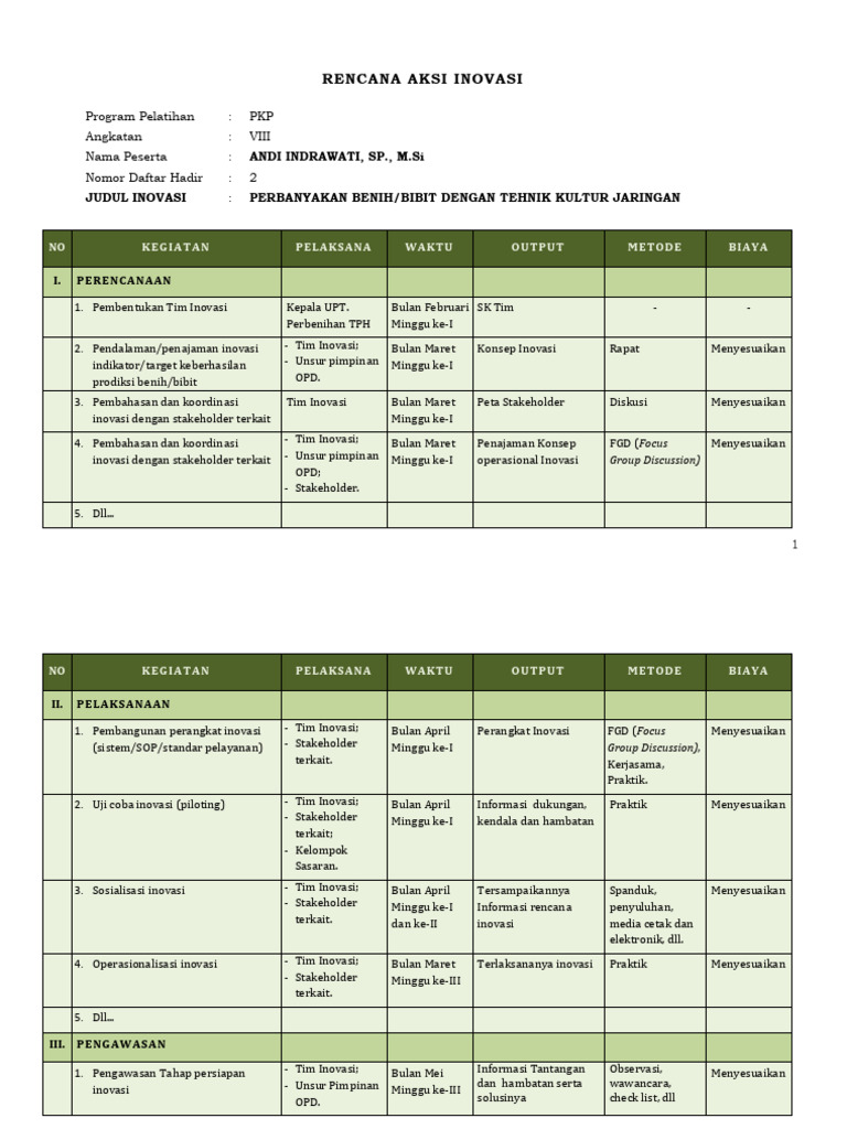 Tugas Rencana Aksi Inovasi Andi Indrawati, SP, M.Si | PDF