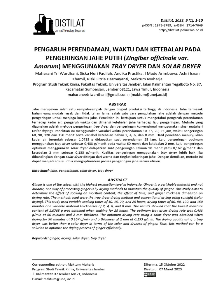Pengaruh Metode Pengeringan pada Jahe | PDF | Sains & Matematika