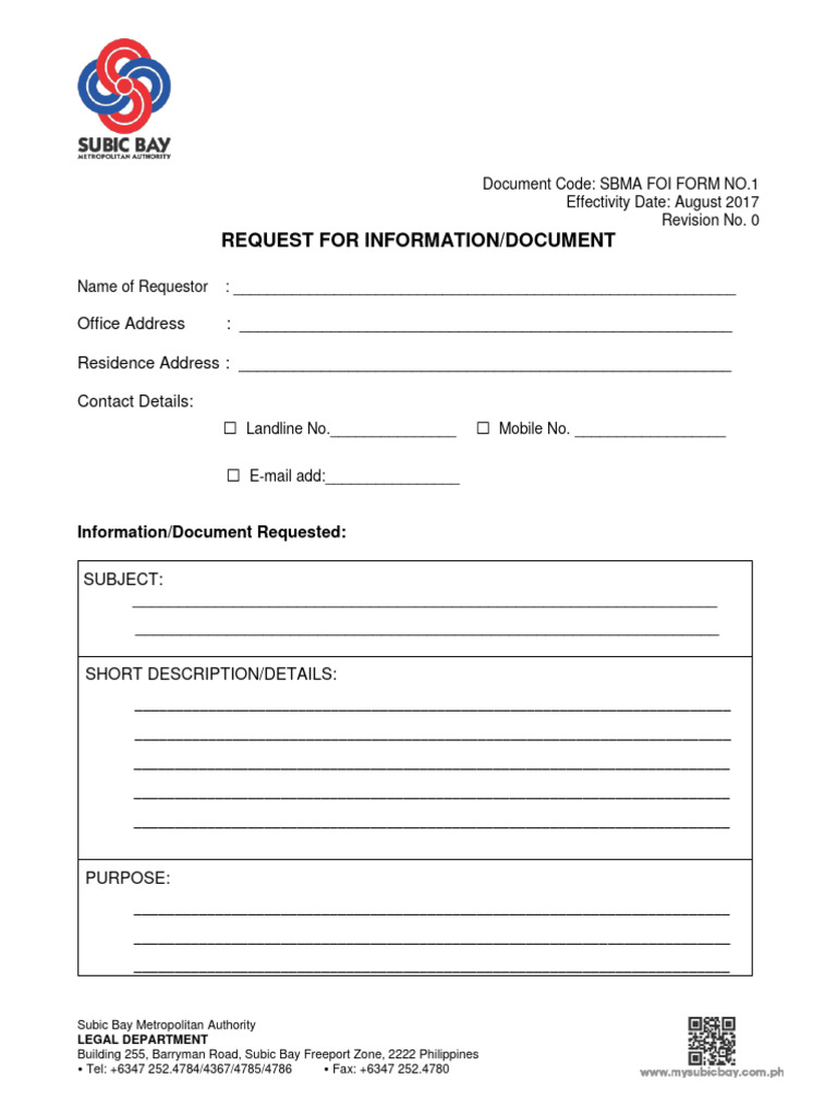 SBMA FOI REQUEST Form | PDF | Public Law | Justice
