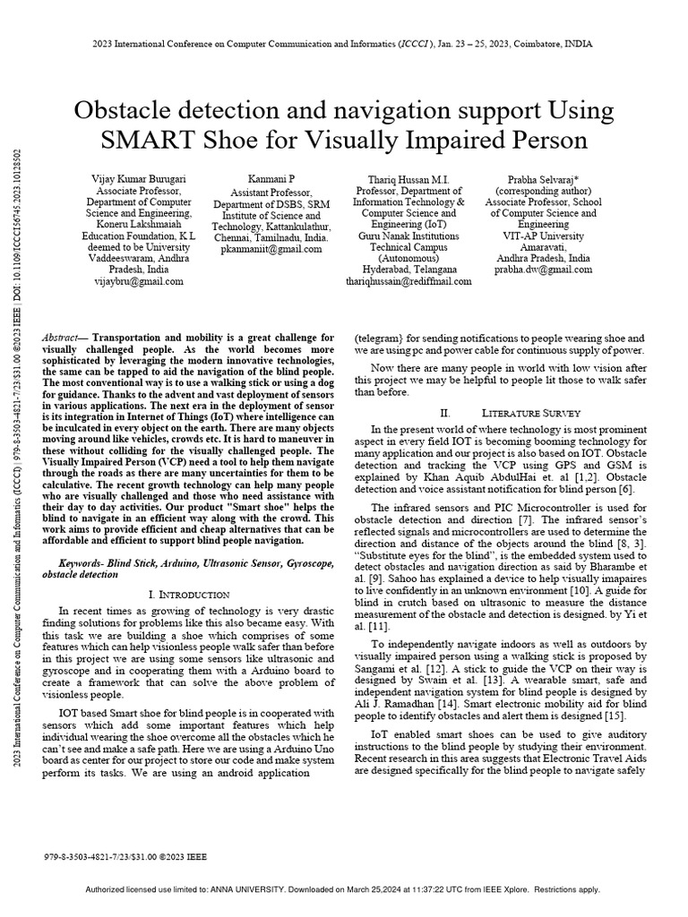 Obstacle Detection And Navigation Support Using Smart Shoe For Visually