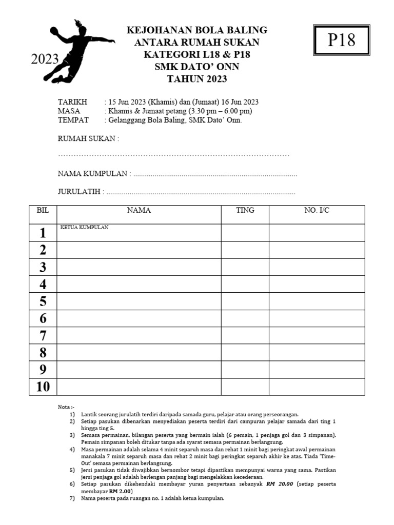 Borang Pertandingan P18 2023 | PDF