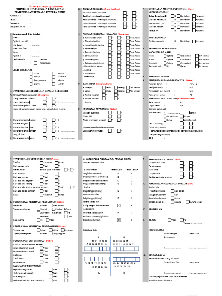 Form Skrining UKS SD-SMA (Fix) | PDF