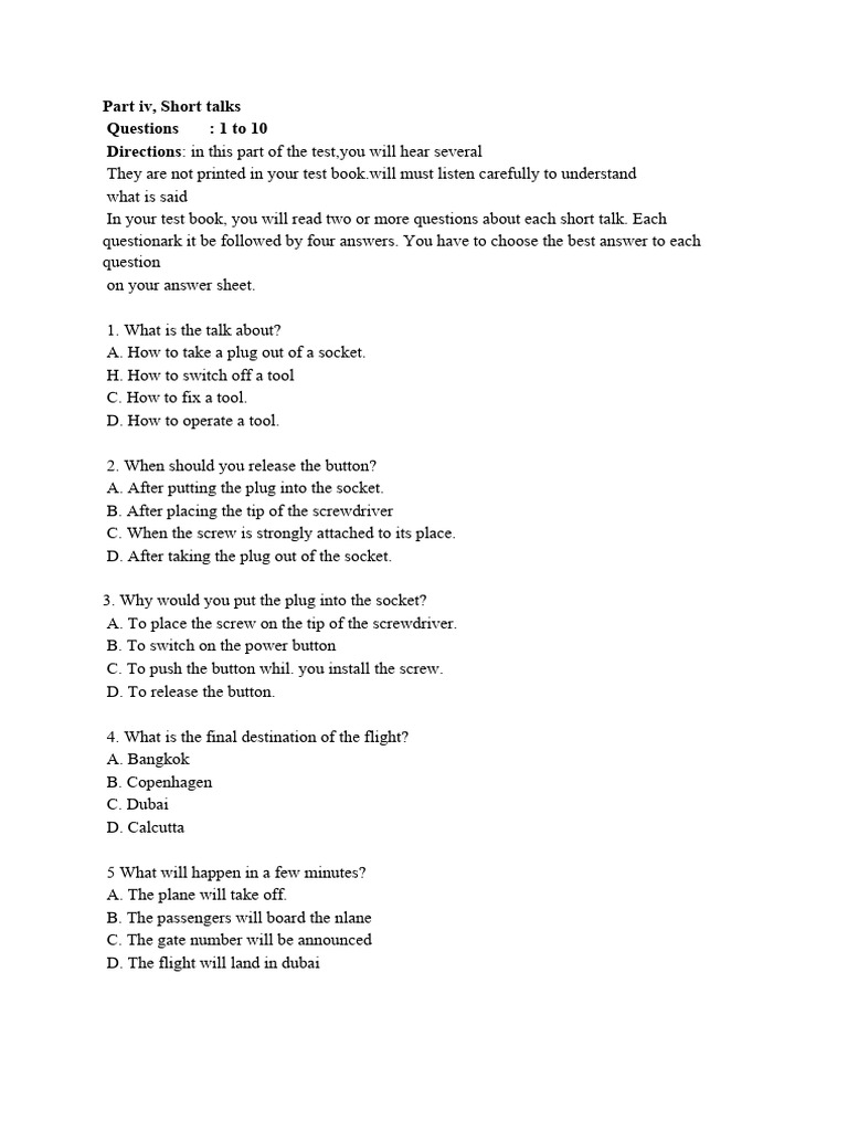 Short Talks Listening Test Questions | PDF
