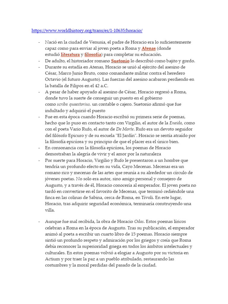 Horacio: Vida y Obra del Poeta Romano | PDF