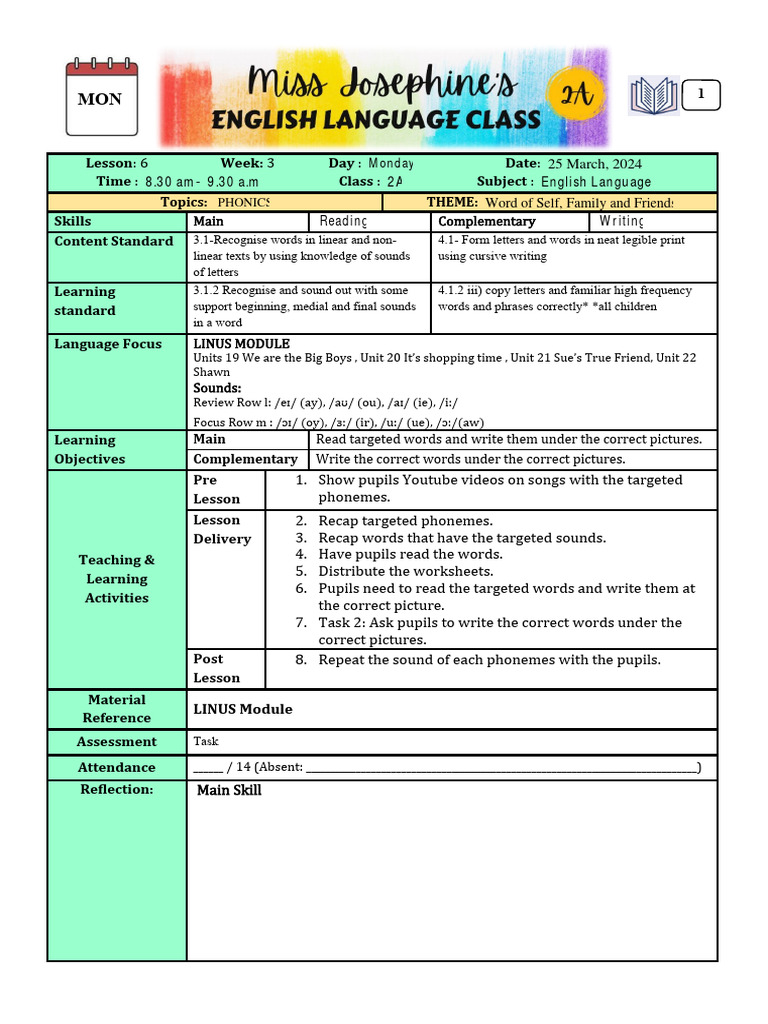 Week 3 Lesson Plan | PDF | English Language | Question
