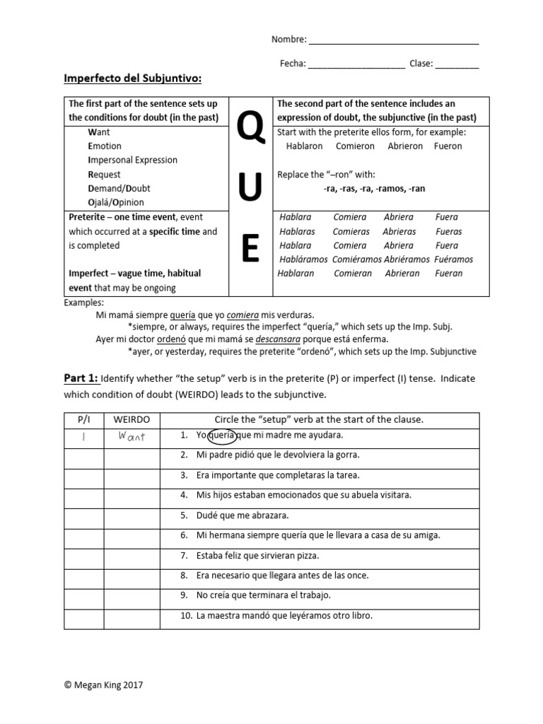 Guía del Imperfecto del Subjuntivo | PDF