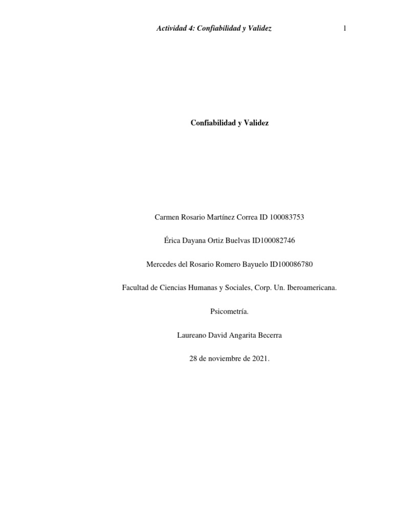 Act 4 Confiabilidad y Validez | PDF | Validez (Estadísticas ...