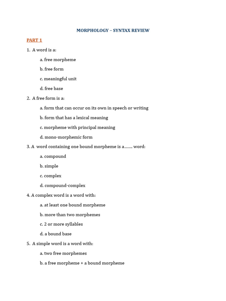 Morphology - Syntax Review | PDF | Clause | Adverb
