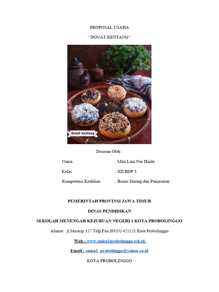 Proposal Usaha Donat Kentang | PDF | Bisnis