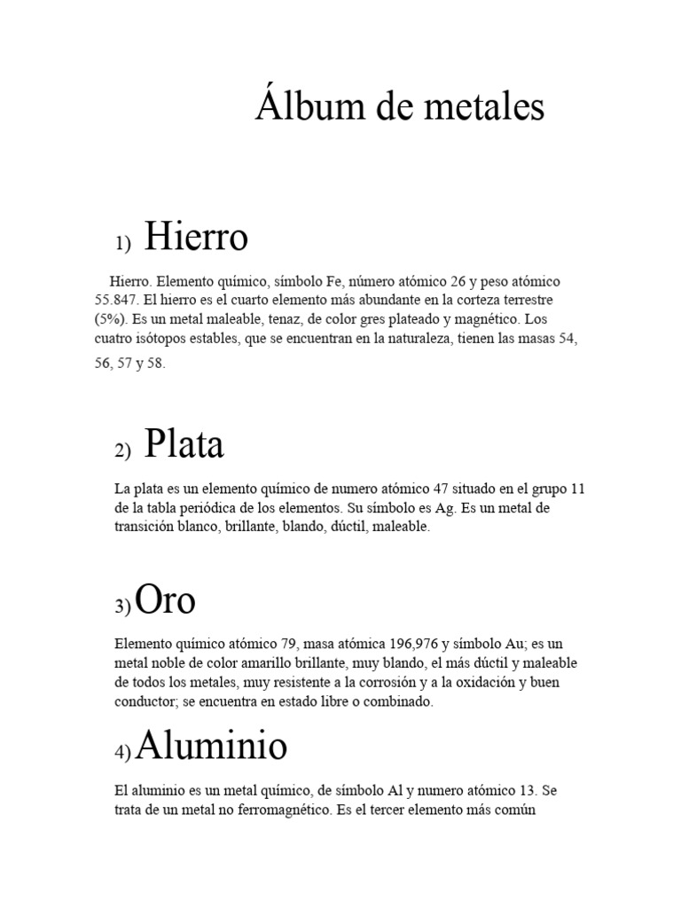 Álbum de los metales | PDF | Elementos químicos | Rieles