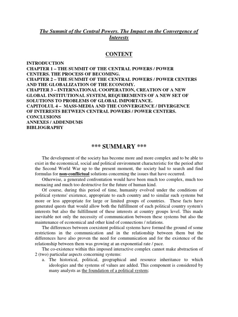 The Summit of The Central Powers. The Impact On The Convergence of ...
