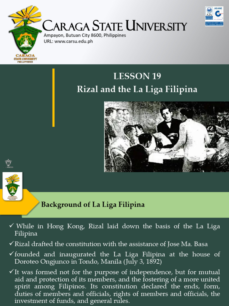 Lesson 19 Rizal and The La Liga Filipina | PDF | Philippines | Justice