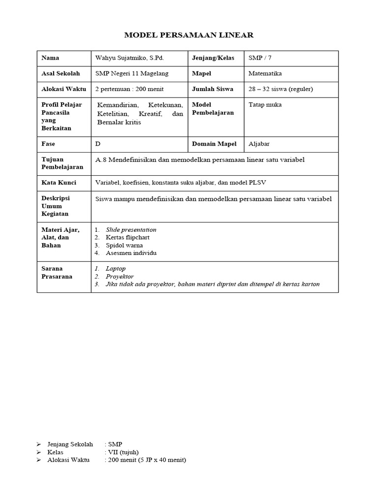 3.2 Modul Ajar Model PLSV | PDF | Karier & Perkembangan | Seni ...