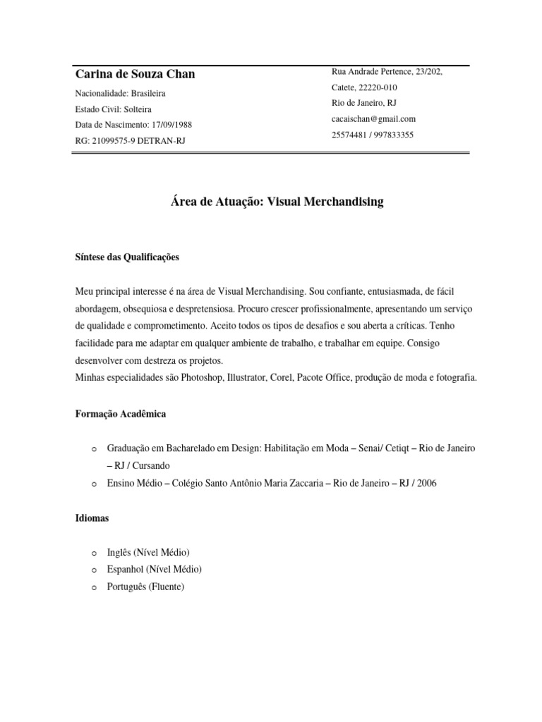 Curriculo Vitae de VM | PDF | Carreira e Crescimento