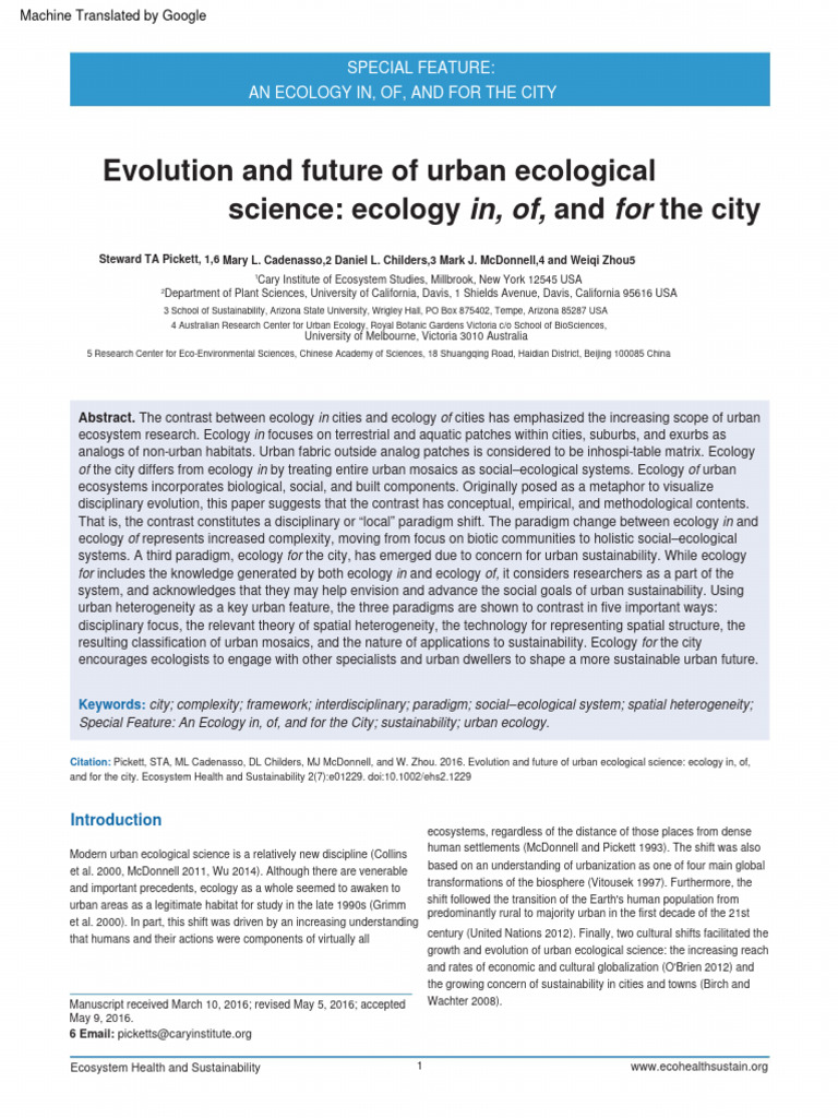 Ecosystem Health Sustain - 2016 - Pickett - Evolution and Future of ...