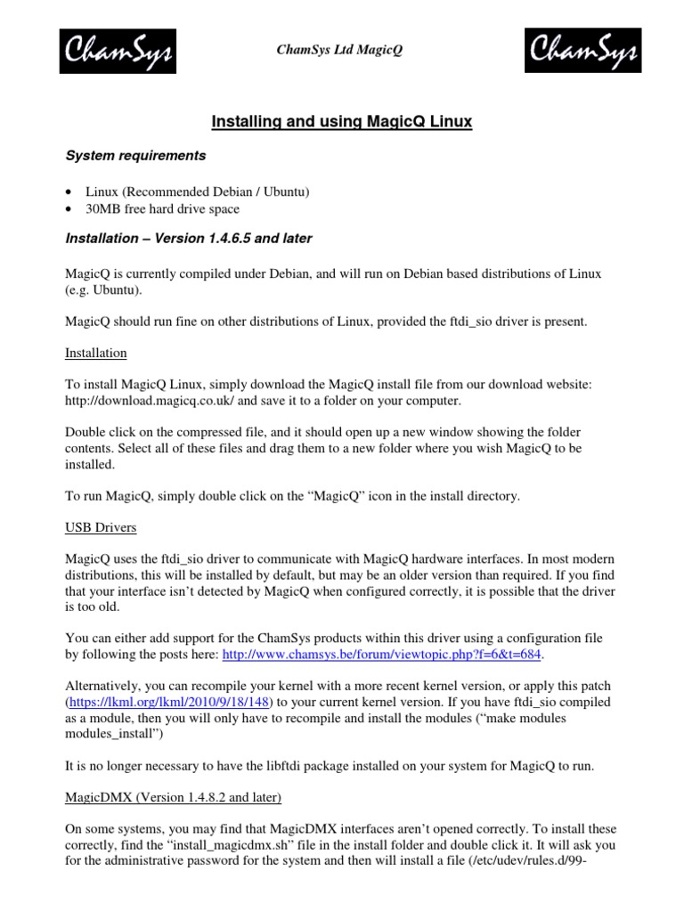 MagicQ Linux Installation Guide | PDF | Linux Distribution | Device Driver