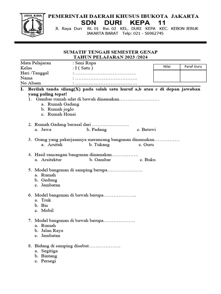 FORMAT KOP PTS SENI Rupa SMSTR 2 | PDF