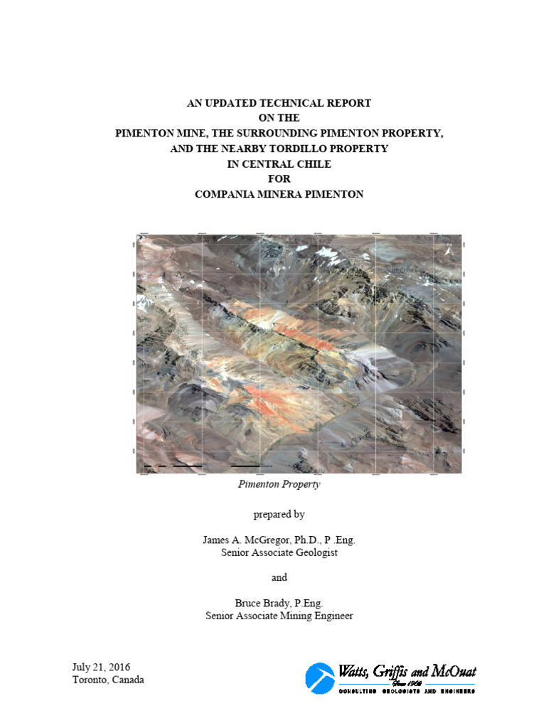 Technical Report on Pimenton Mine | PDF | Mining | Geology